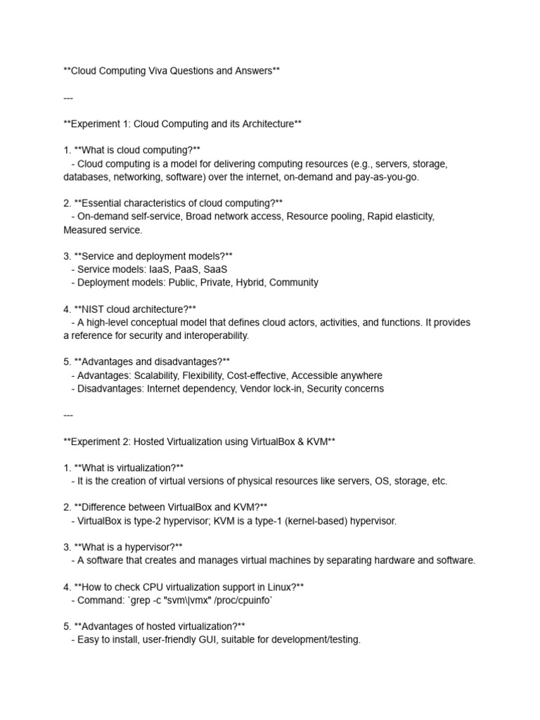 Cloud Computing Viva Q A Guide Pdf Cloud Computing Virtualization