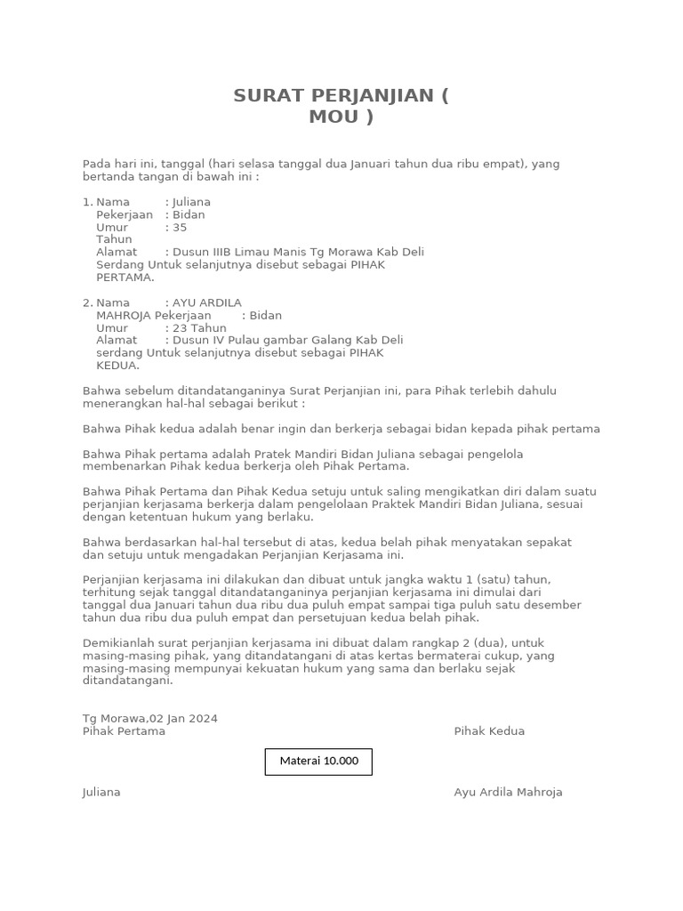 Surat MOU Jejaring | PDF