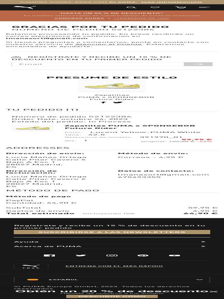 PUMA Online Shop - Order Confirmation | PDF