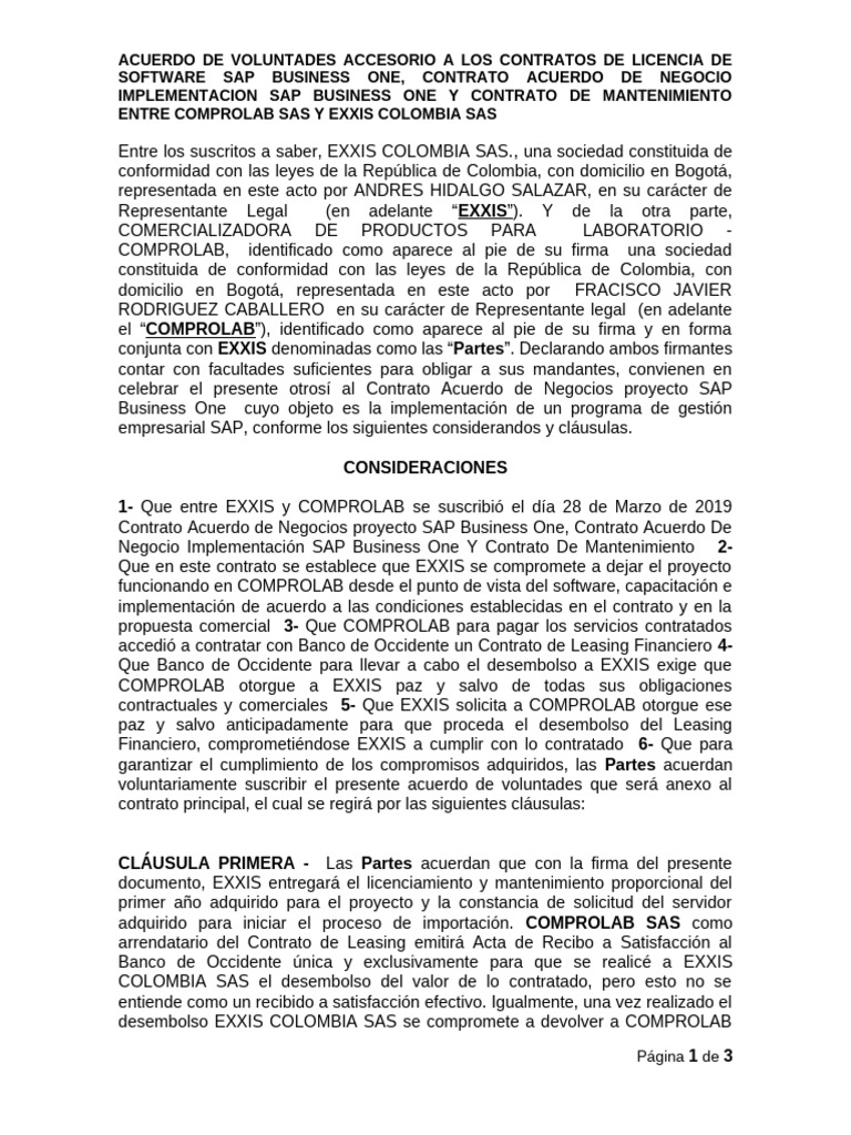 Modelo Acuerdo Comprolab - Exxis | PDF | Arbitraje | Póliza de seguros