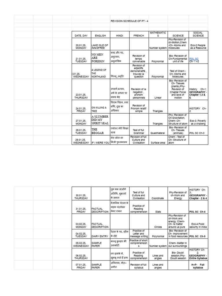 IX Bernoulli (24-25) PT4 Revision Schedule - Sheet1 | PDF | Applied And Interdisciplinary ...