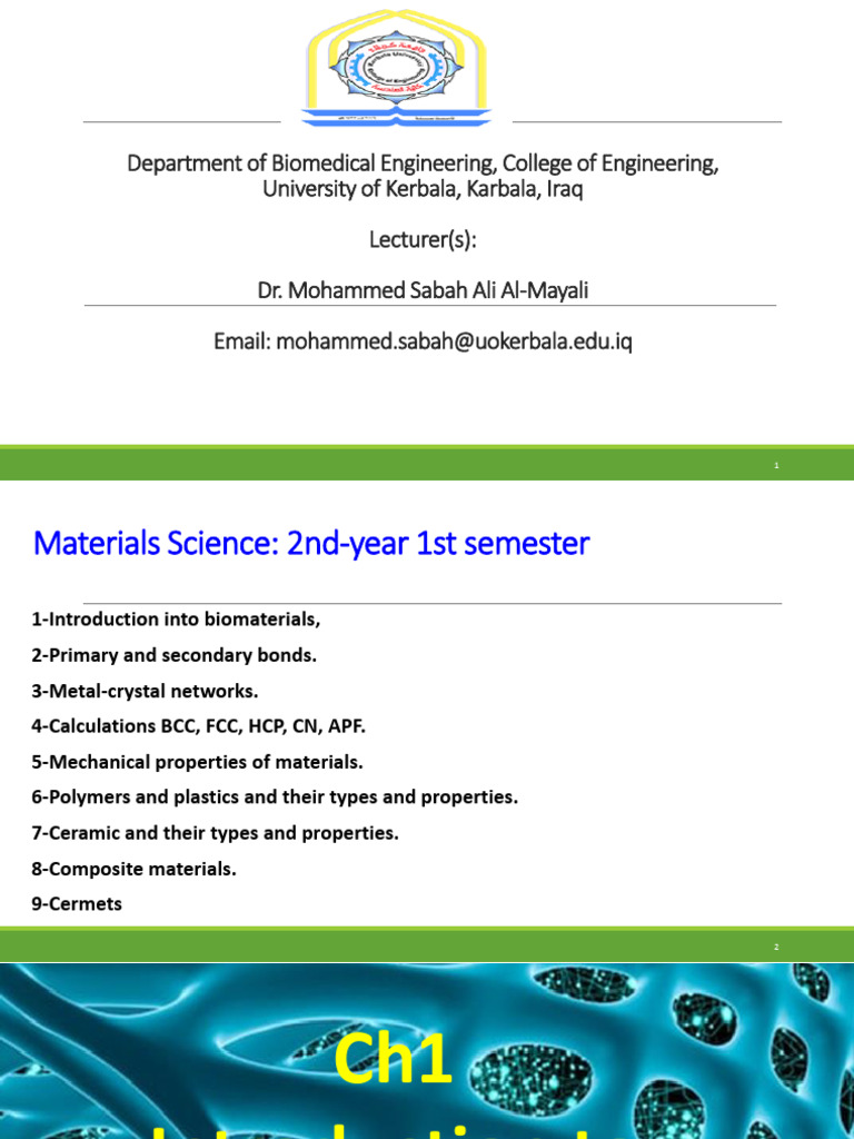2st-1 - 2025-Introduction To Materials Science | PDF | Metals | Polymers