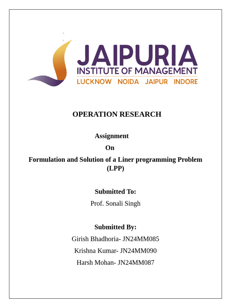 Operation Research Project | PDF | Mathematical Optimization | Linear Programming
