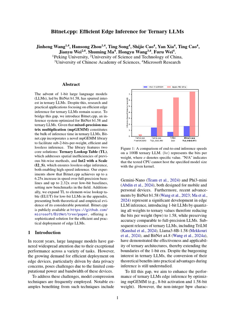 Bitnet - CPP: Efficient Edge Inference For Ternary Llms | PDF | Data ...
