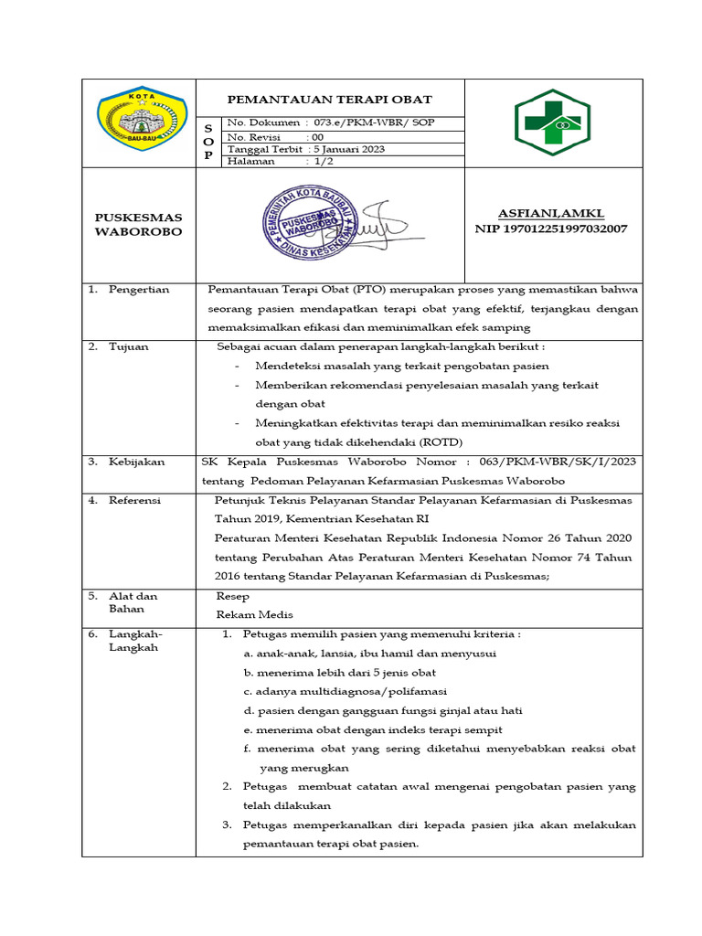SOP Pemantauan Terapi Obat | PDF