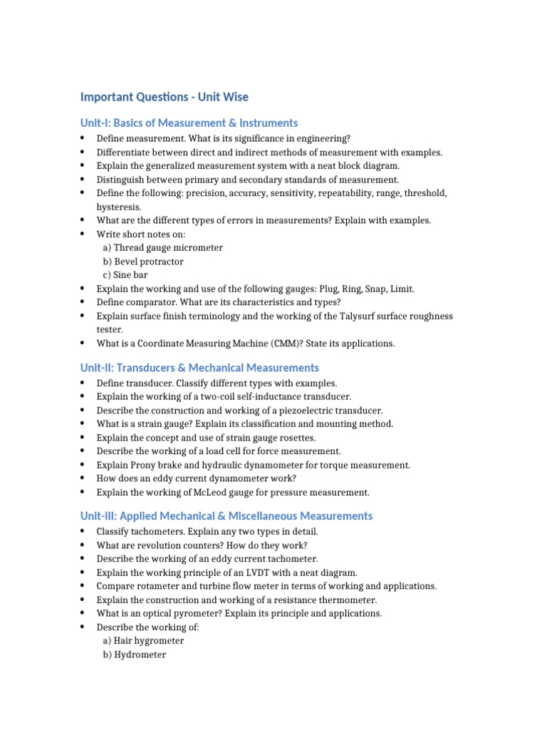 Important Questions Unit Wise | PDF | Mechanical Engineering | Tools