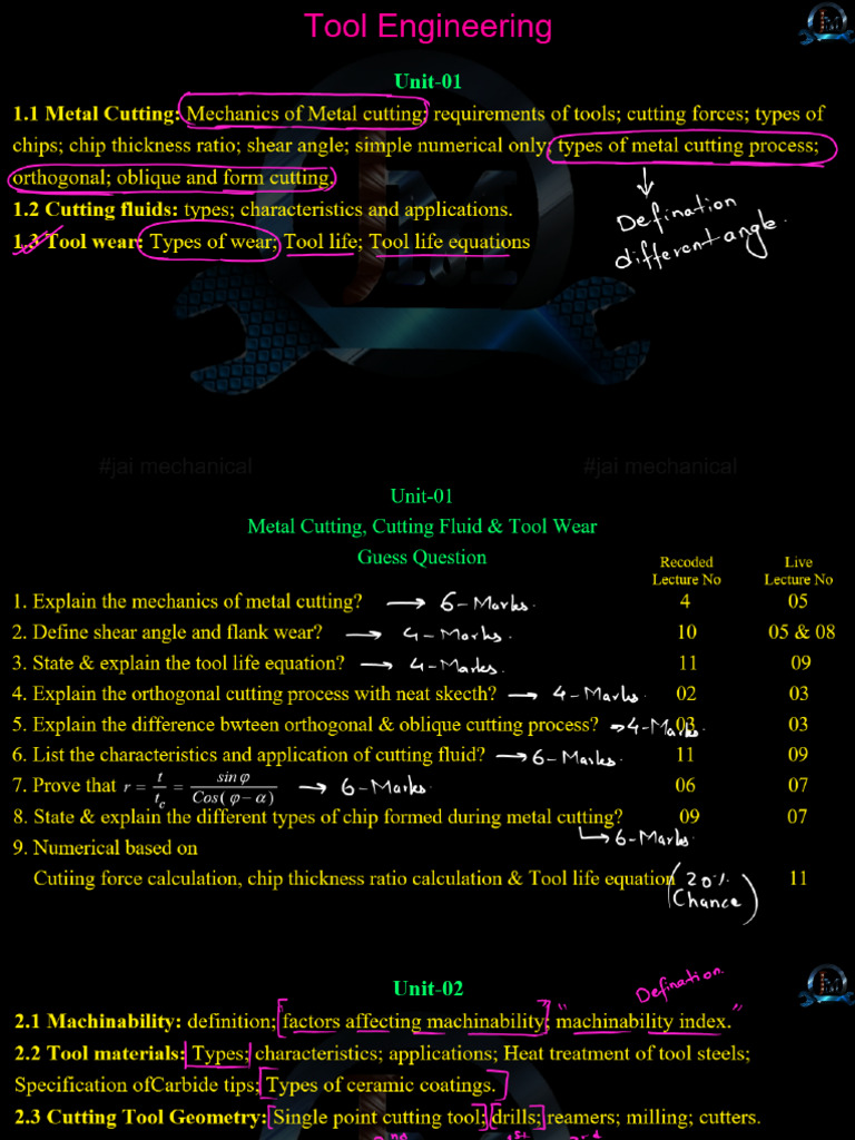Tool Engineering Subjective Guess Question 19-04-2025 by Aditya Sir | PDF