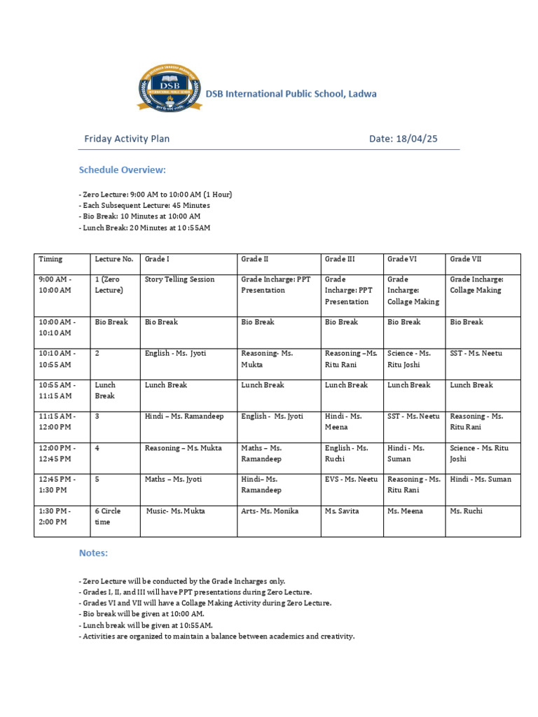 Friday Activity Plan | PDF