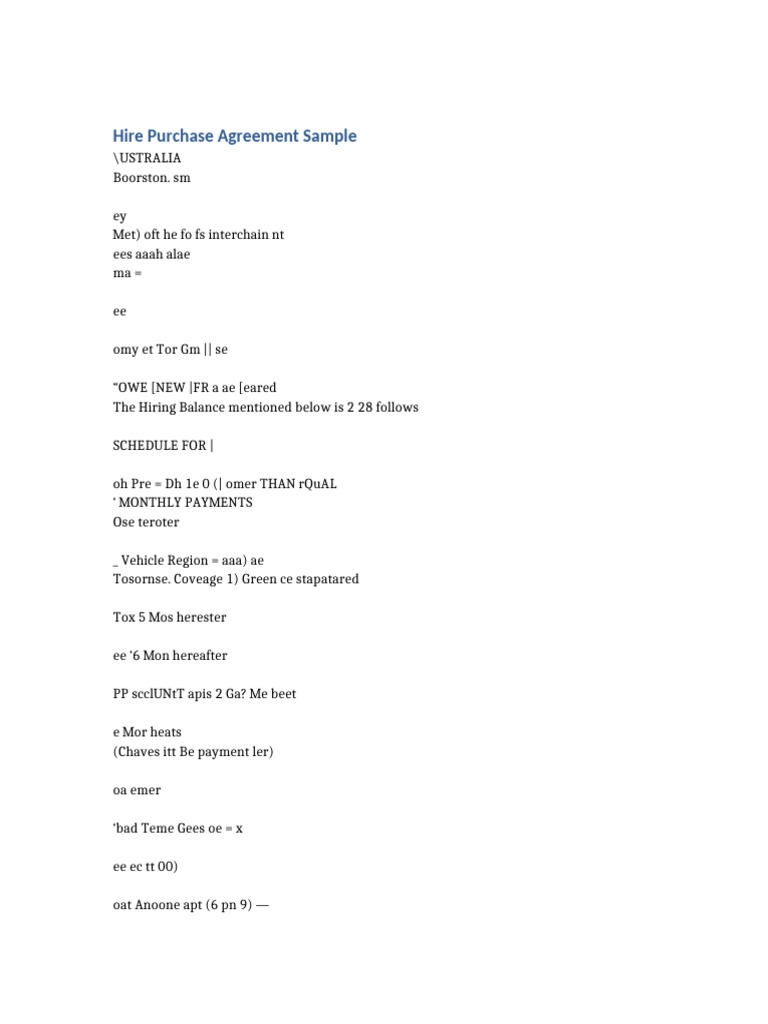 Hire Purchase Agreement Sample | PDF