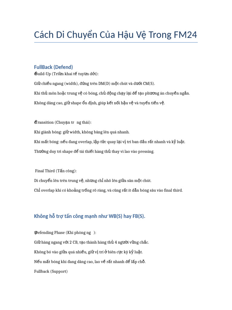Cach Di Chuyen Cua Hau Ve Trong FM24 | PDF