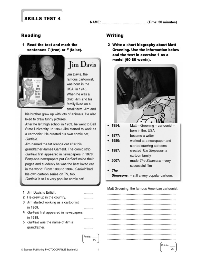 2 Starland 2 Skills Test 4 | PDF | Garfield | Cartoon