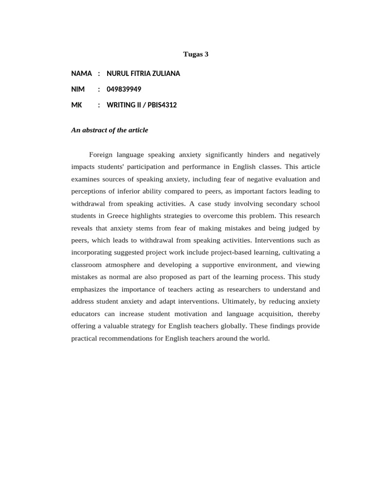 Tugas 3 Writing II Pbis4312 Nurul Fitria Zuliana 049839949 | PDF