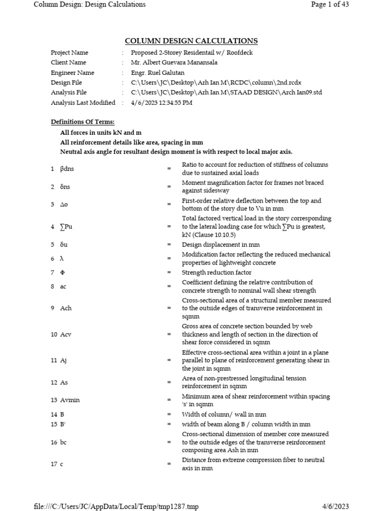 Column Design Calculations for Residential Project | PDF | Beam ...