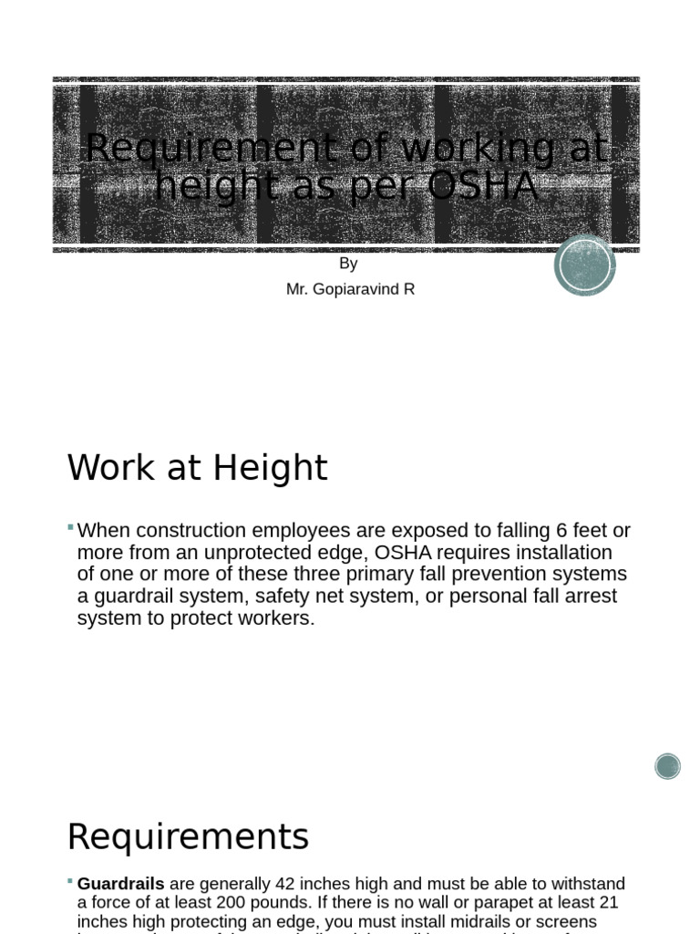 Requirement of Working at Height as Per OSHA | PDF | Occupational ...