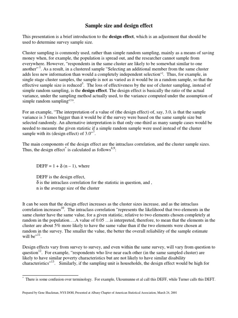 Sample Size and Design Effect | PDF | Standard Error | Sampling ...