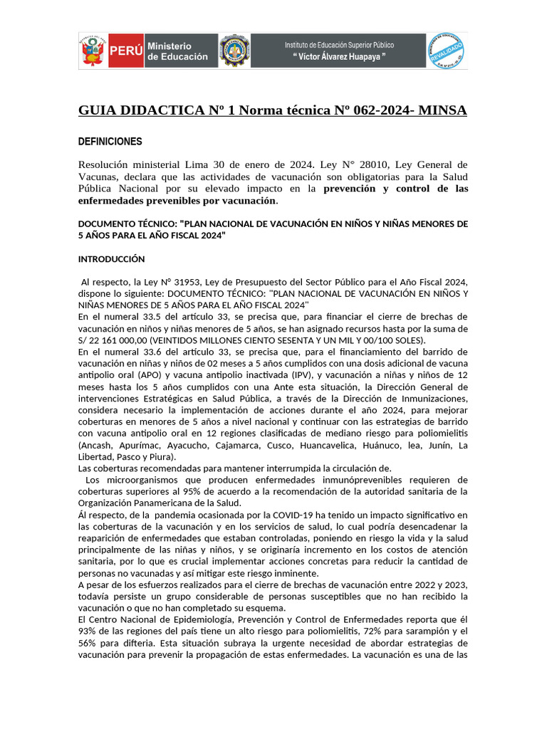 GUIA #1 Norma Técnica #062 | PDF | Vacunación | Vacunas