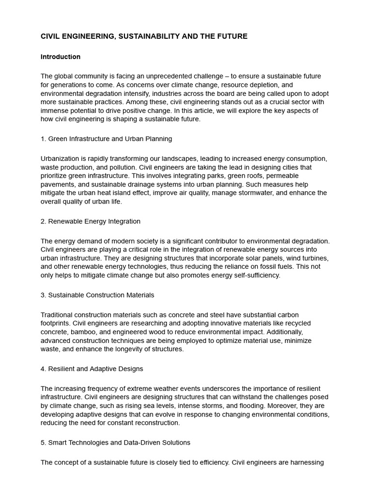 Civil Engineering, Sustainability and The Future | PDF | Sustainability | Sustainable Development