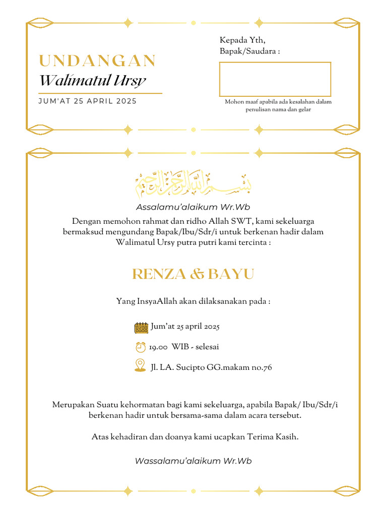 Undangan Walimatul Ursy Elegan | PDF