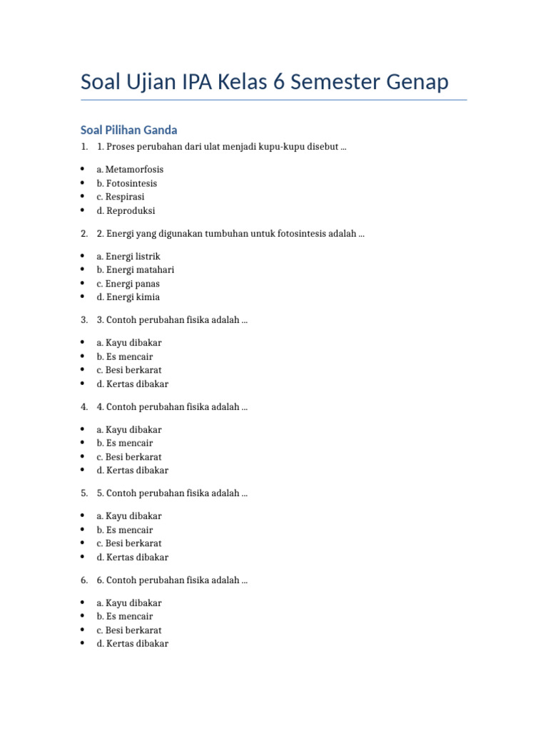 Soal_Ujian_IPA_Kelas_6_Semester_Genap | PDF
