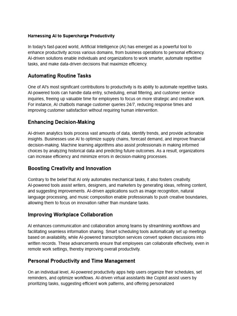 Harnessing AI To Supercharge Productivity | PDF | Artificial Intelligence | Intelligence (AI ...