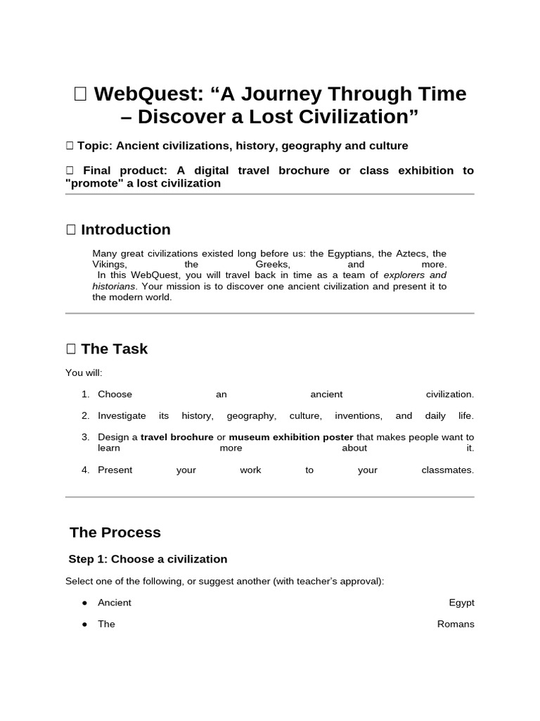 ? WebQuest_ “A Journey Through Time – Discover a Lost Civilization” | PDF | Civilization | Learning