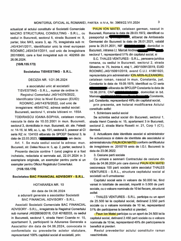 BAC Financial Advisory Paun Matei Si Arin Alaxandru Asociati | PDF