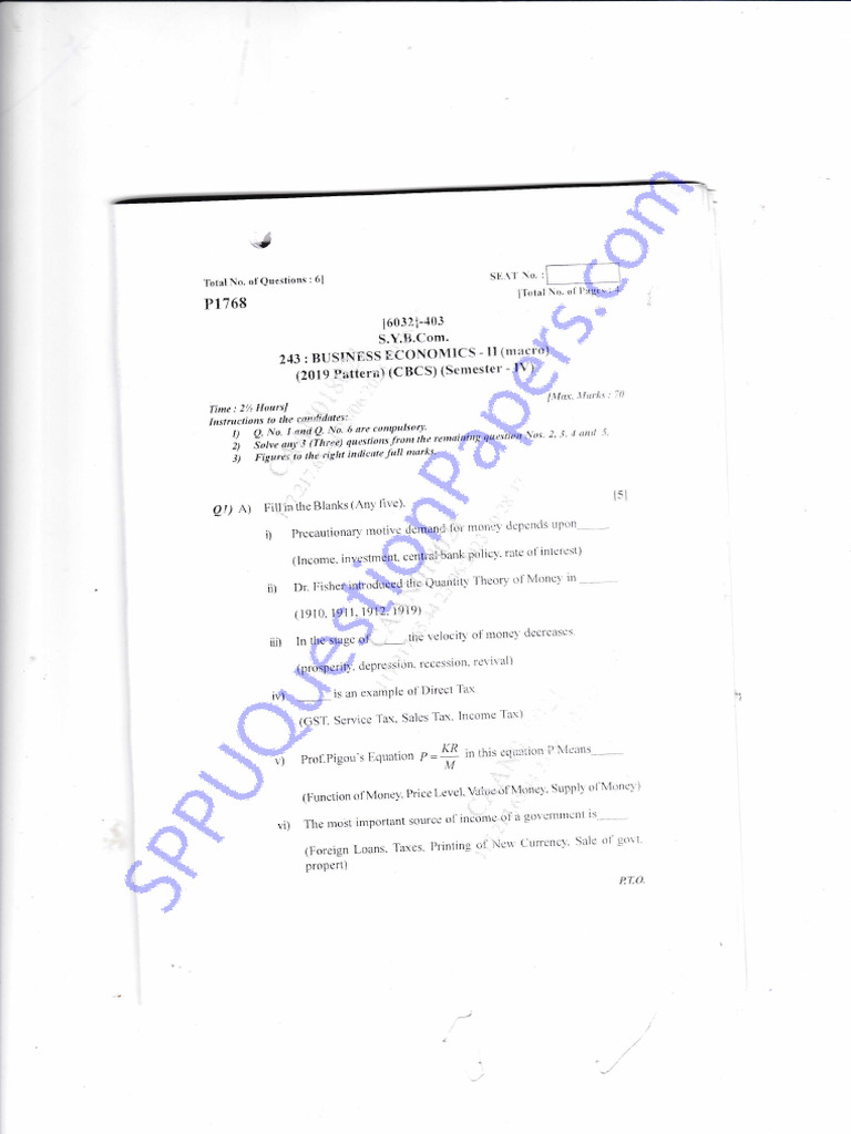 Commerce Bcom Semester 4 2023 April Business Economics II Macro 2019 Pattern | PDF | Financial ...