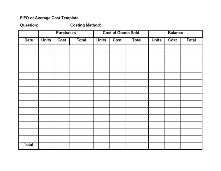 FIFO AVG Cost Blank Chart | PDF