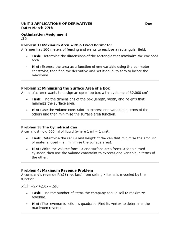 Devona Rajendran - Optimization Assignment | PDF | Area | Volume
