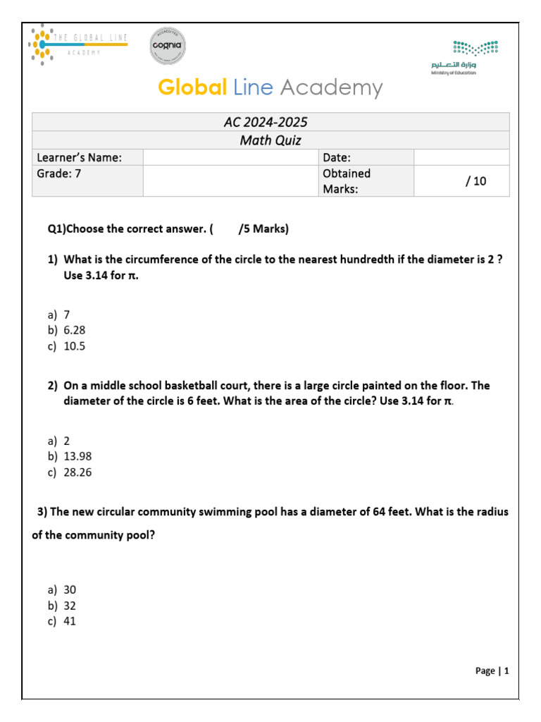 Quiz gr7 Term 3 | PDF