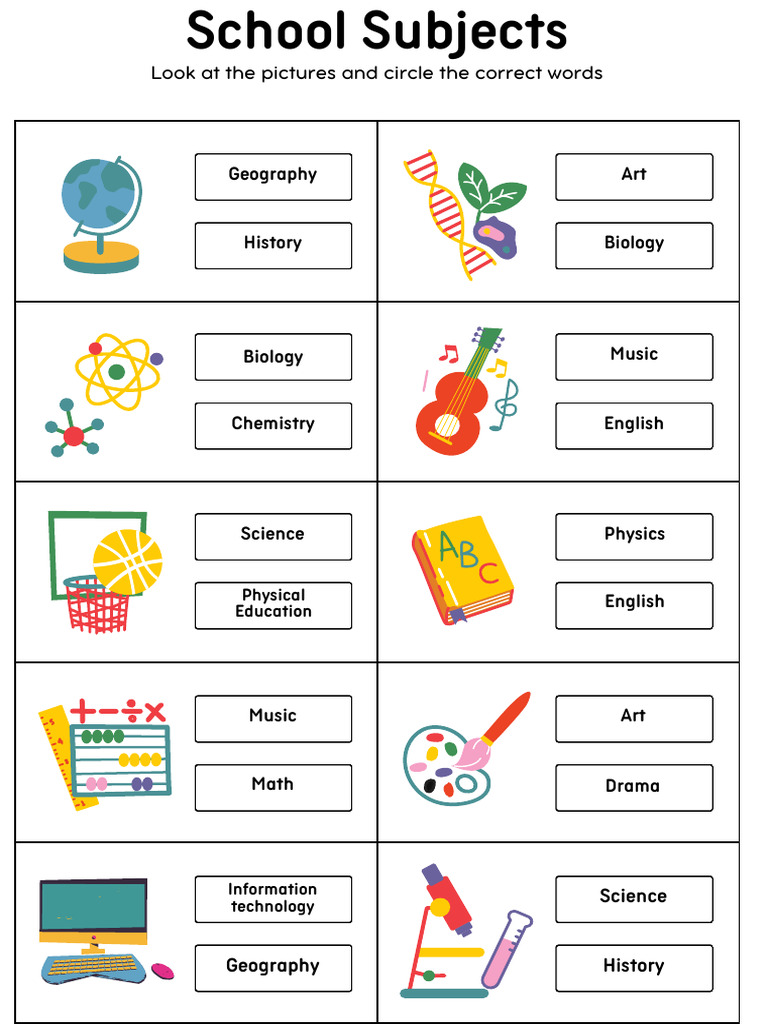 School Subjects Vocabulary Activity | PDF