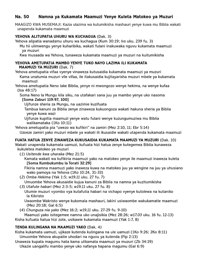 Na. 50 Namna Ya Kukamata Maamuzi Yenye Kuleta Matokeo Ya Muzuri | PDF