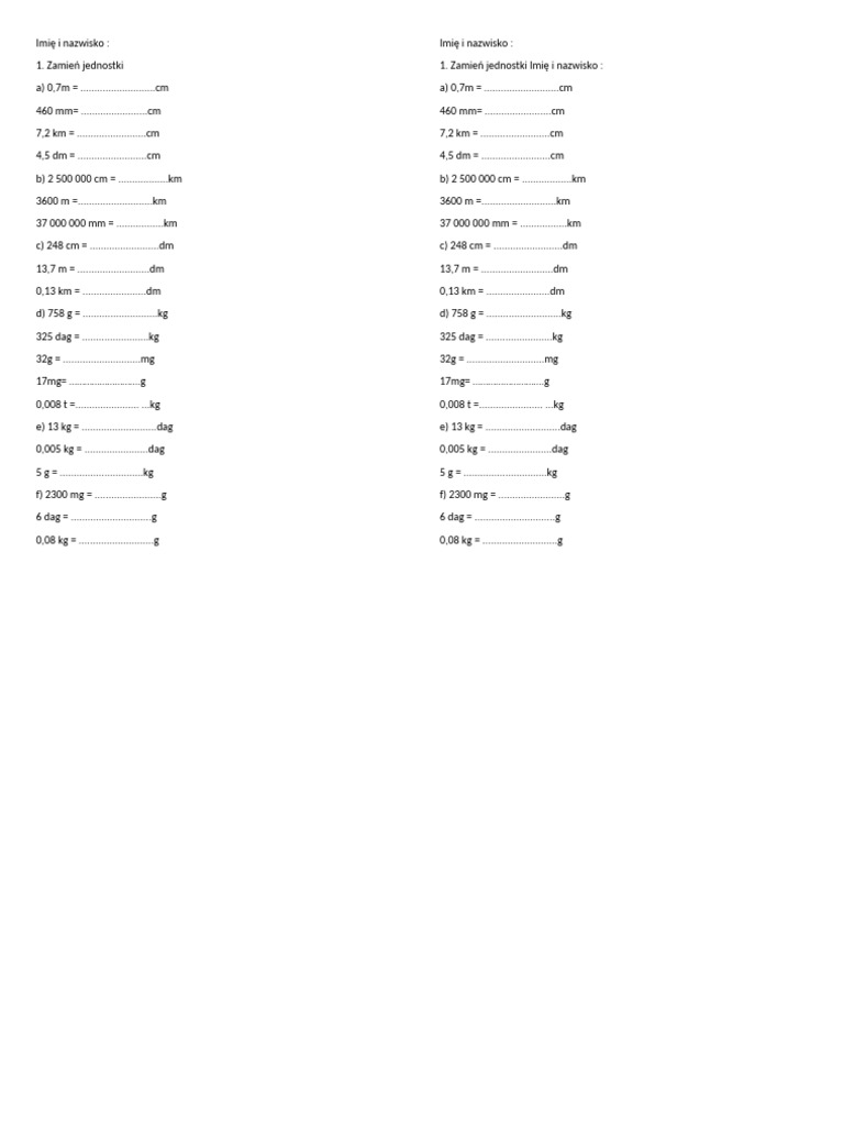 Jednostki Długości I Masy Kl. 6 Cz. 2 | PDF
