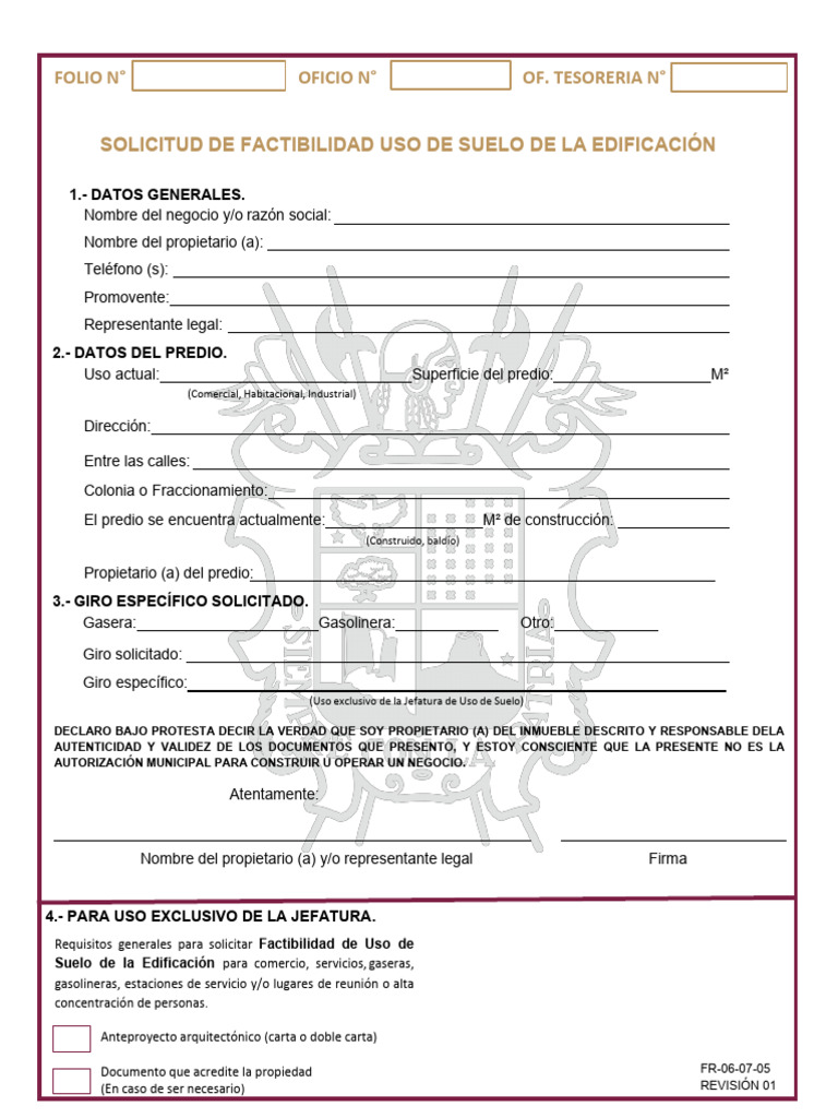 Solicitud de Factibilidad Uso de Suelo de La Edificación | PDF | edificio | Planificación urbana