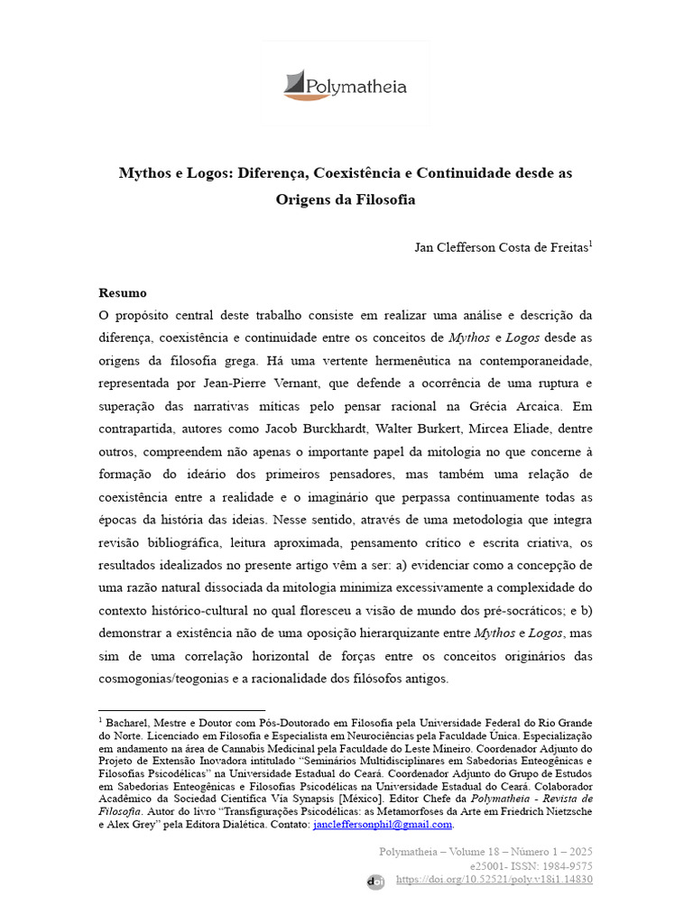 1-Mythos e Logos Na Origem Da Filosofia (1) .Docx-2 | PDF | Mitologia grega | Pensamento