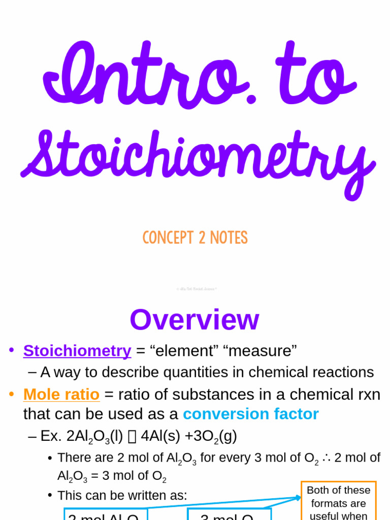 Concept 2 Notes - Intro To Stoich | PDF | Mole (Unit) | Stoichiometry