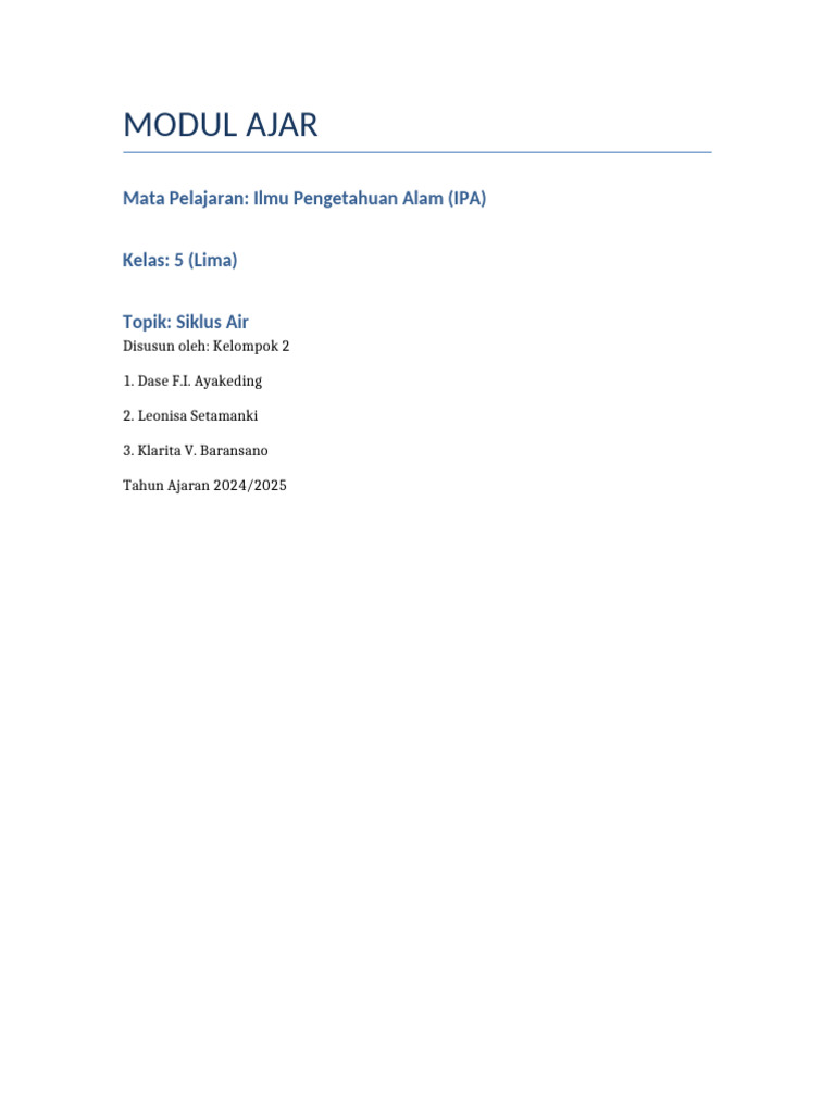 Modul Ajar IPA Siklus Air Kelompok2 | PDF