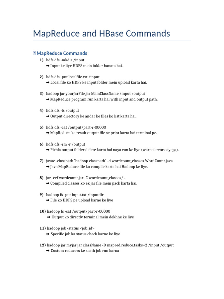 Mapreduce And Hbase Commands Pdf Apache Hadoop Utility Software