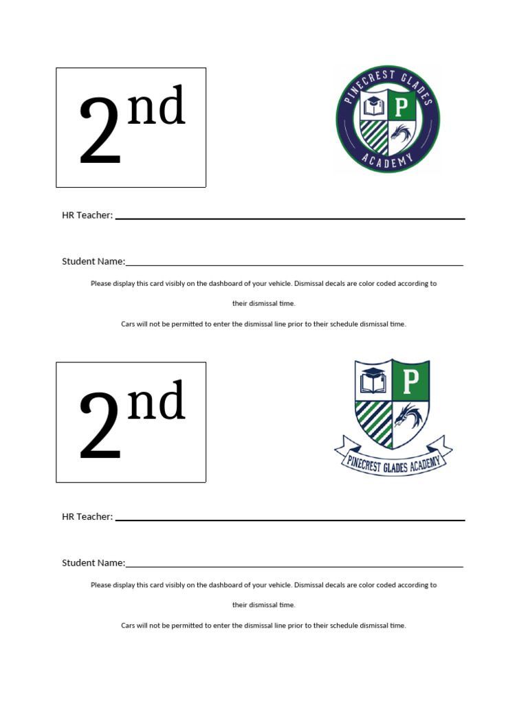 Color Coded Dismissal Card 2nd | PDF