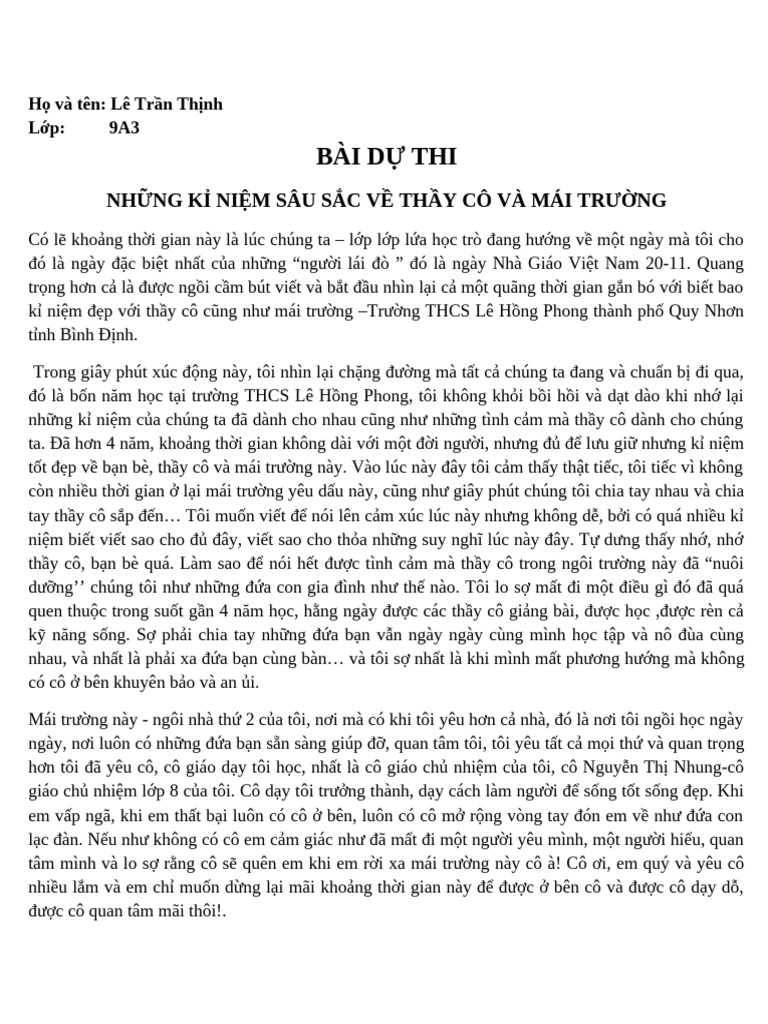 Nhung ki niem sau sac ve thay co mai truong12 | PDF