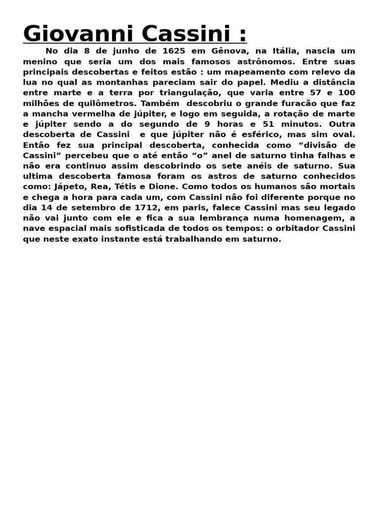 Biografia de Giovanni Cassini | PDF