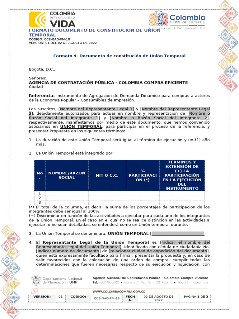 Formato 4. Formato Constitucion Union Temporal | PDF