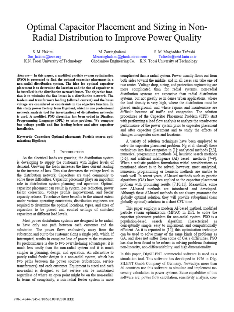 3-ICHQP 2010 - Optimal Capacitor Placement | PDF | Mathematical Optimization | Electric Power ...