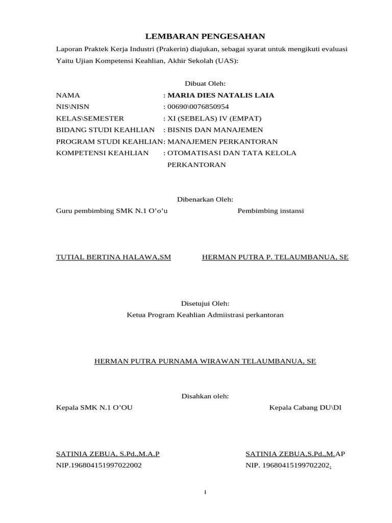 Lembaran Pengesahan DLL Dies | PDF