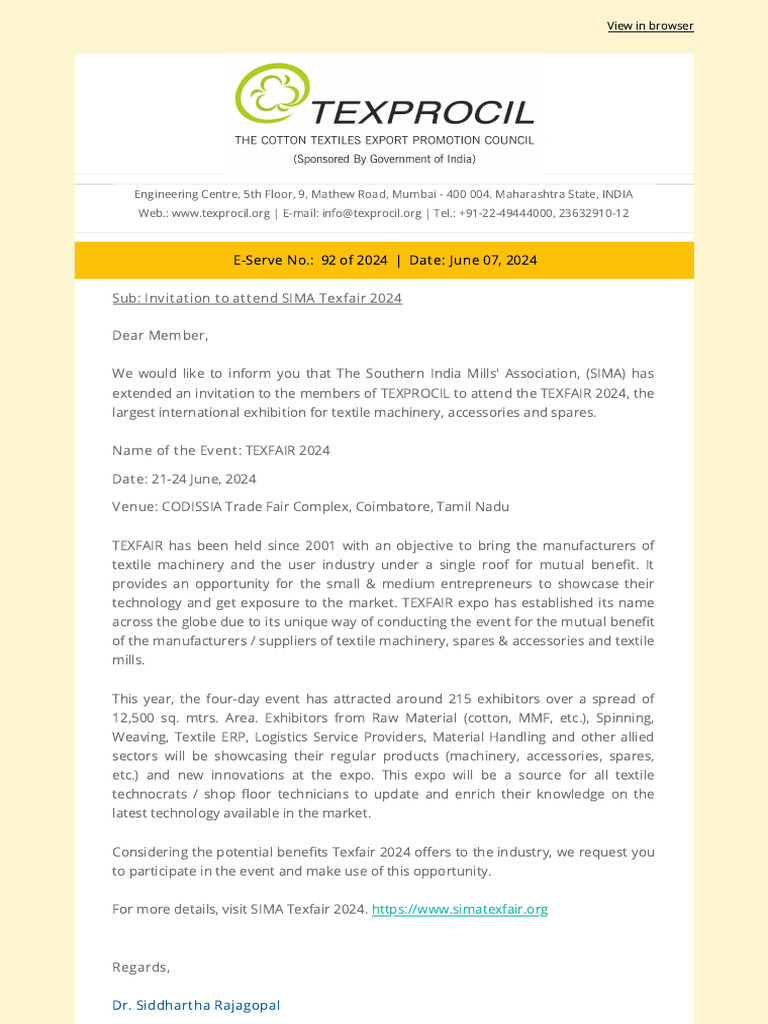 TEXPROCIL TEXFAIR2024 Invite | PDF | Textiles