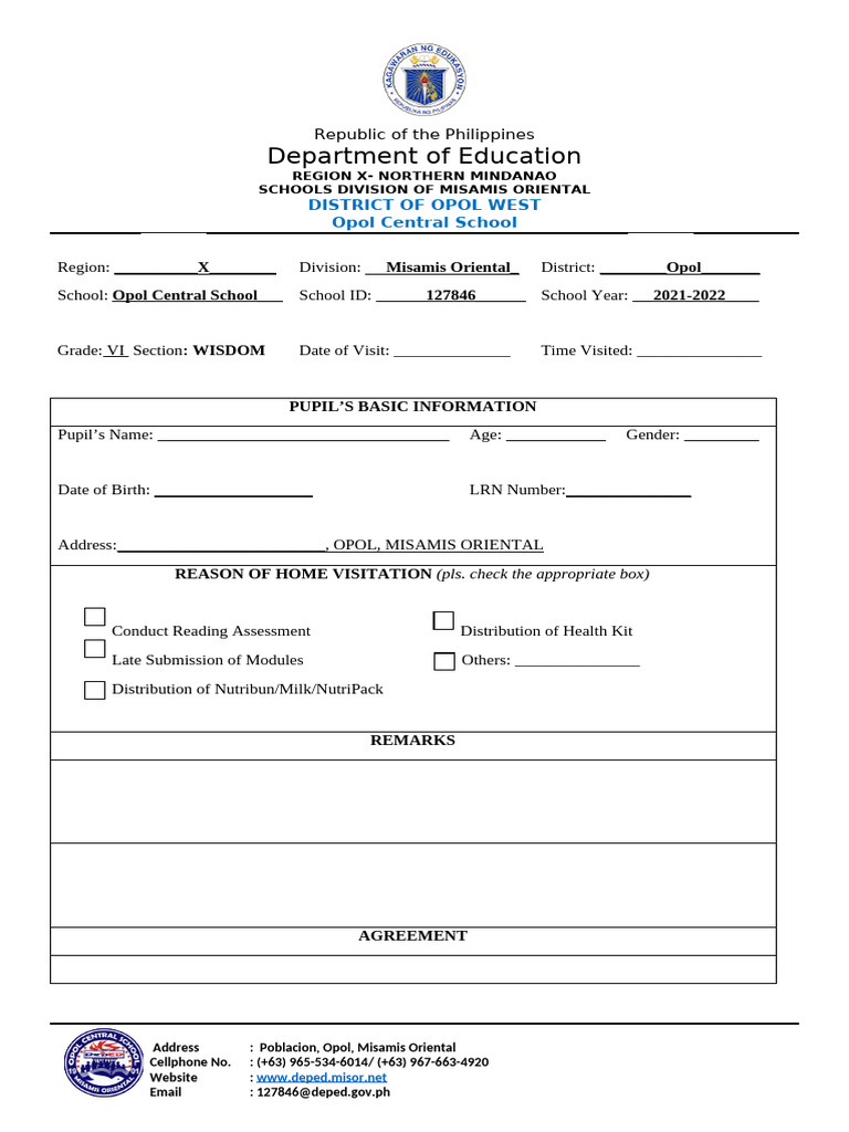 Home Visitation Form | PDF