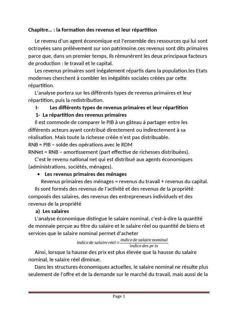la formation des revenus et leur repartition | PDF | Revenus | Salaires