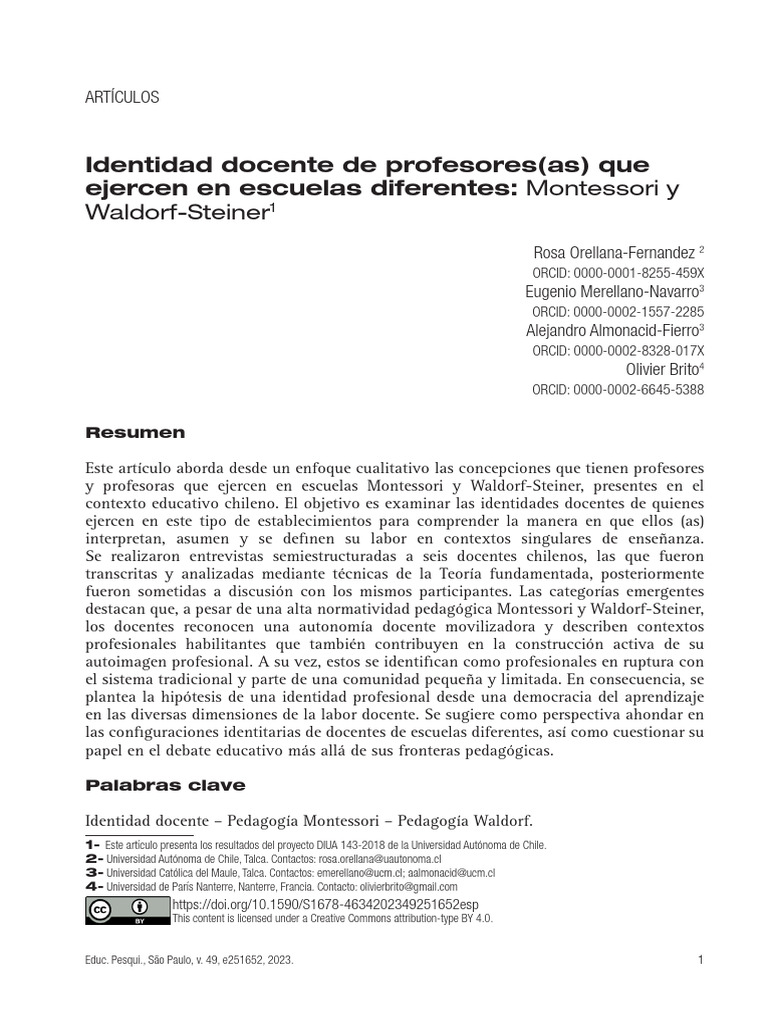 Identidad Docente de Profesores (As) Que Ejercen en Escuelas Diferentes ...