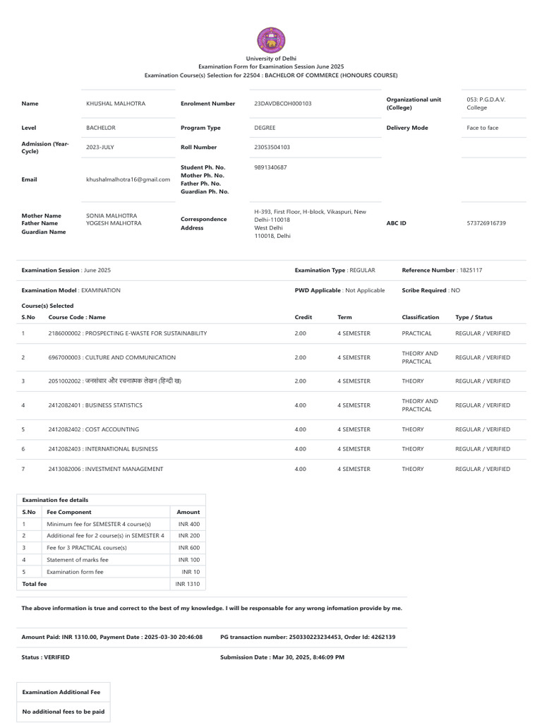 Delhi University Exam Form June 2025 | PDF