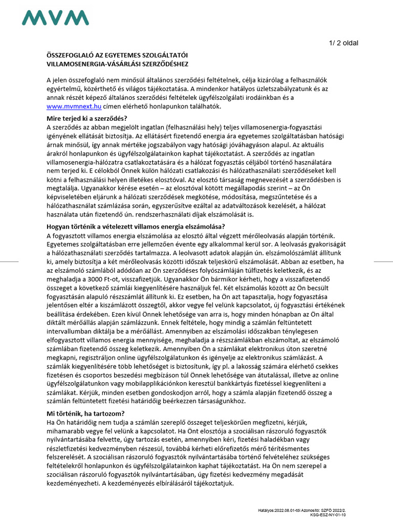 MVM Szolgáltatási Szerződés Feltételei | PDF